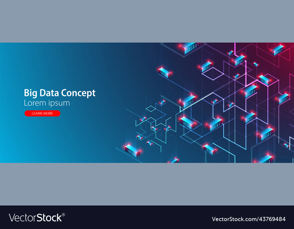 Isometric big data flow processing concept cloud Vector Image