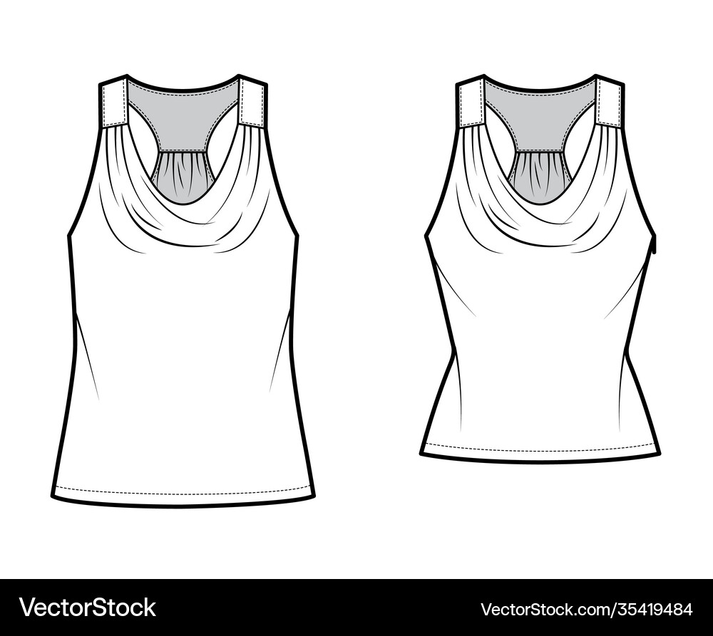 Set tanks racerback cowl crop tops technical Vector Image