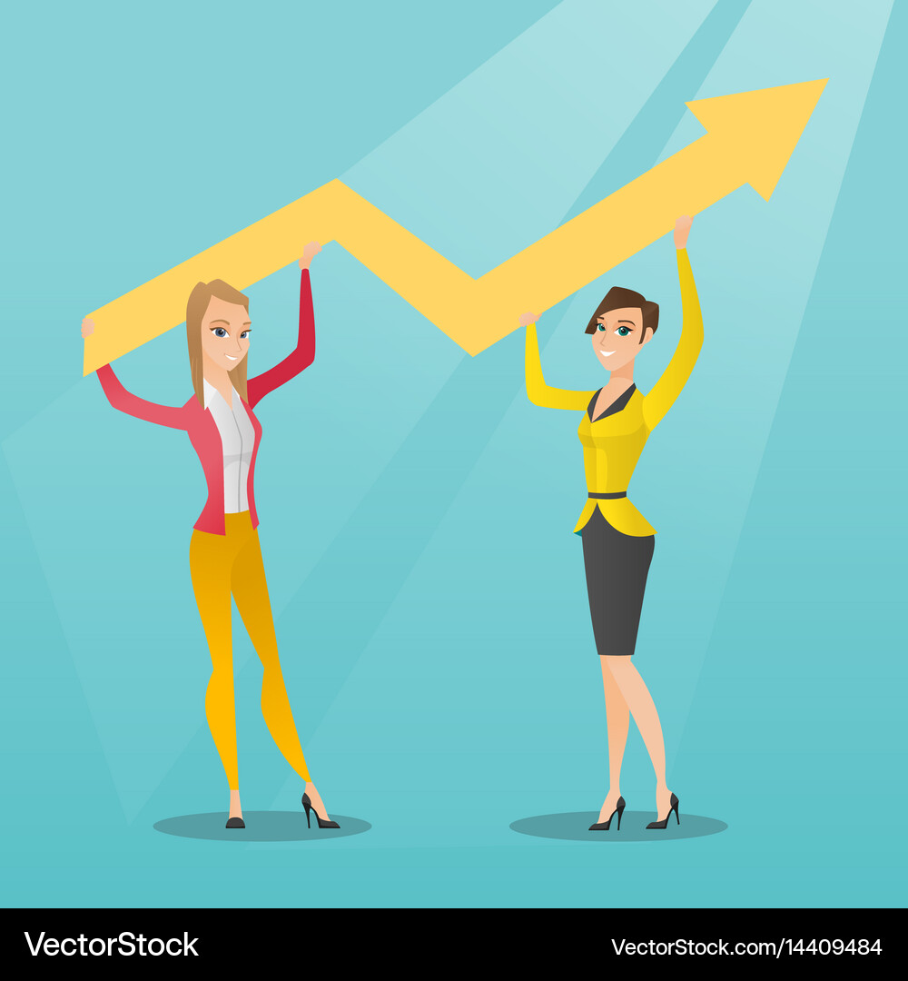 Two business women holding growth graph Royalty Free Vector