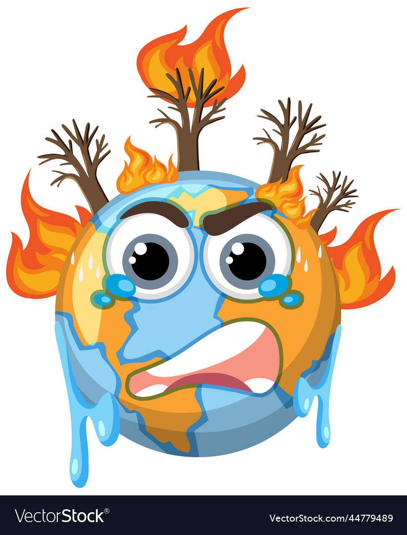 Crying earth cartoon character from greenhouse Vector Image