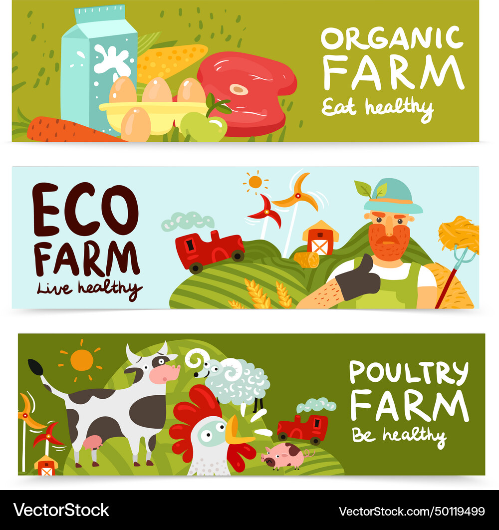 Farm horizontal banners Royalty Free Vector Image