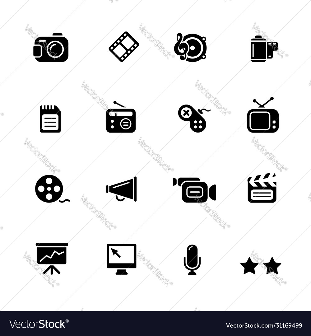 Multimedia icons black series Royalty Free Vector Image Multimedia icons black series Royalty Free Vector Image