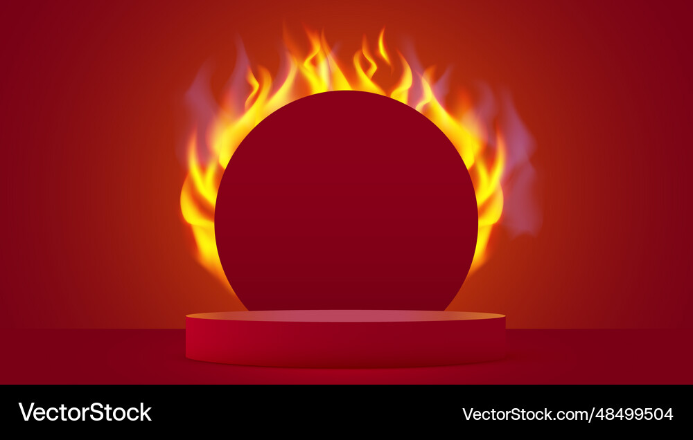 Abstract scene background cylinder podium in fire Vector Image