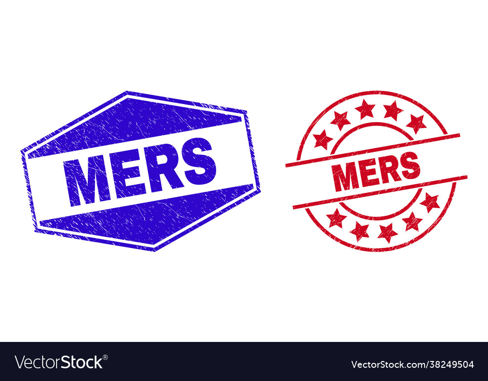 Mers corroded stamp seals in round and hexagon Vector Image Mers corroded stamp seals in round and hexagon Vector Image