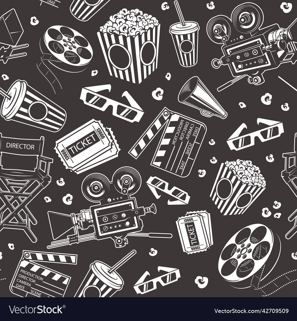 Seamless pattern with cinema elements Royalty Free Vector