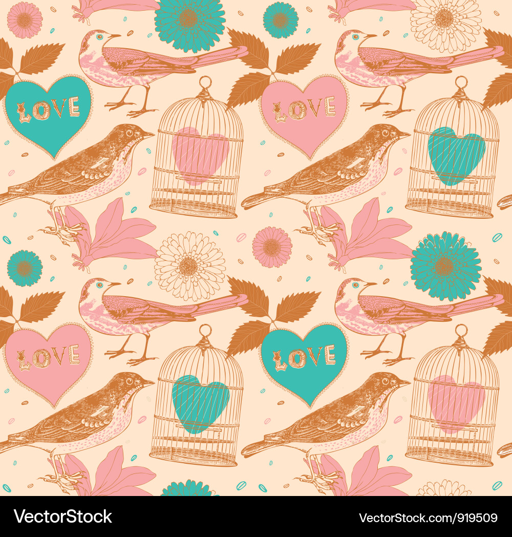 Vintage love birds pattern Royalty Free Vector Image