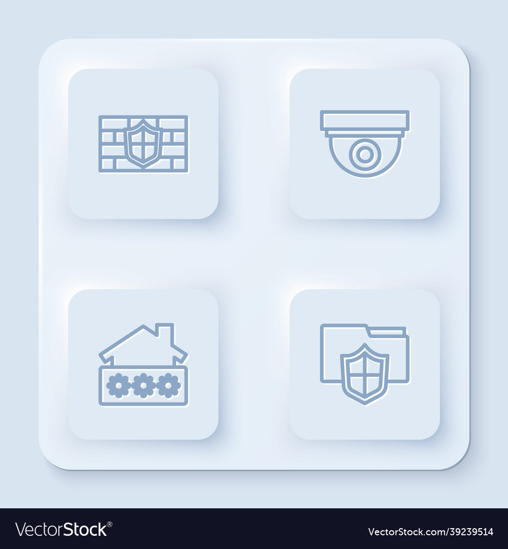 Set Line Shield With Brick Wall Security Camera Vector Image