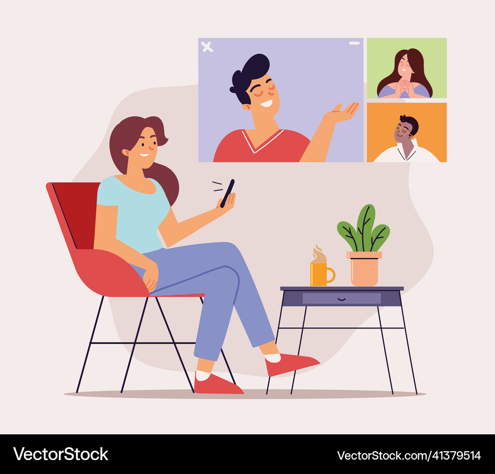 Woman video meeting Royalty Free Vector Image - VectorStock