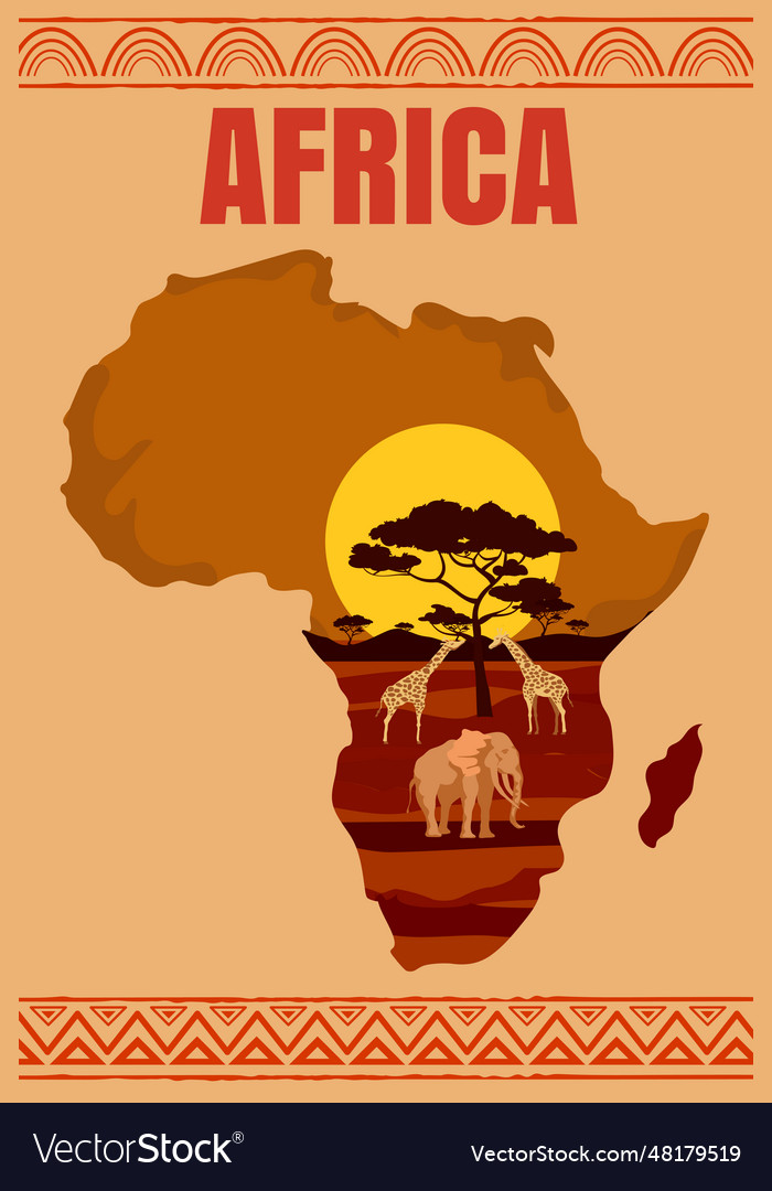 Africa travel poster map continent animals Vector Image