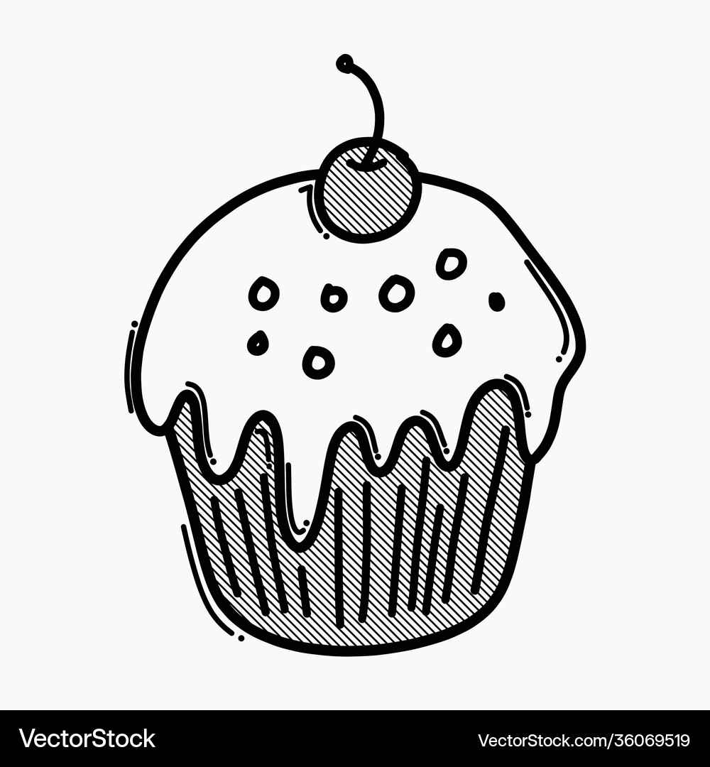 Cupcake doodle icon drawing sketch hand drawn Vector Image
