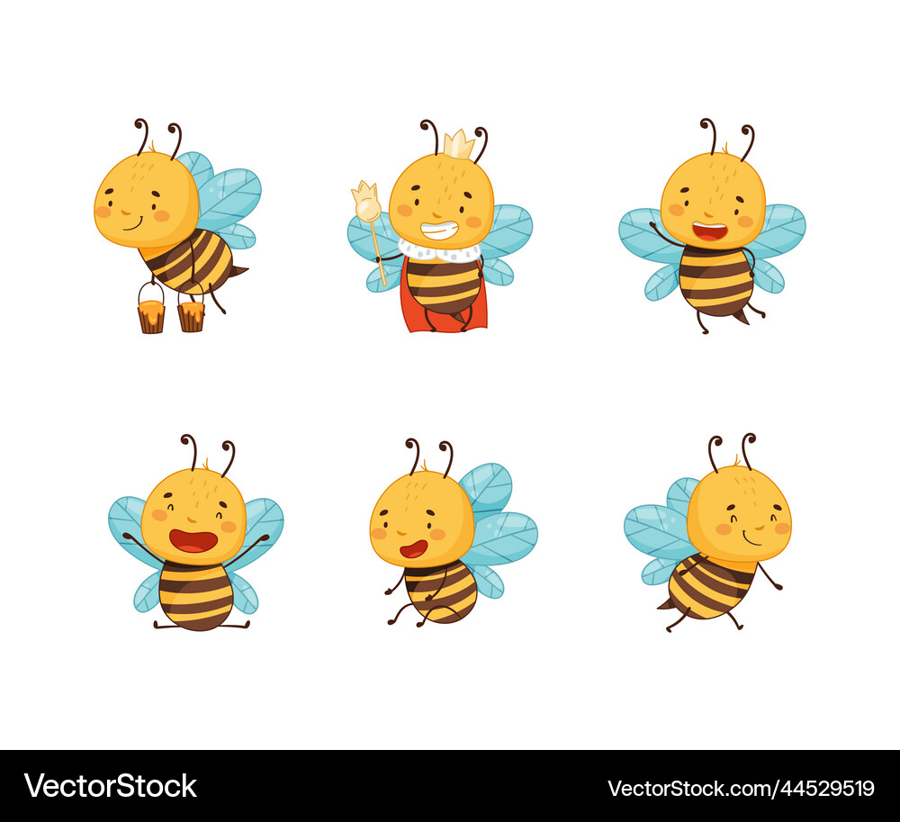 Cute happy funny honey bees set beekeeping Vector Image