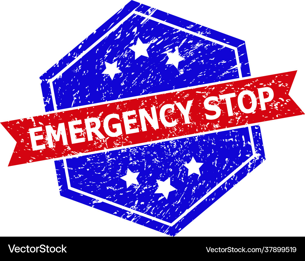 Hexagon bicolor emergency stop seal with corroded Vector Image