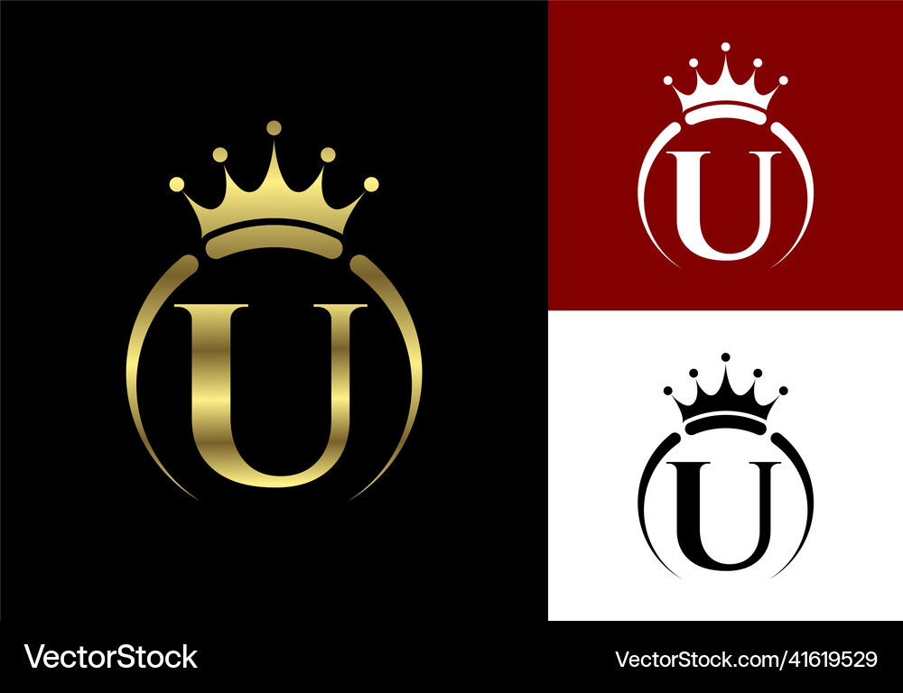 Initial u monogram alphabet with a crown royal Vector Image
