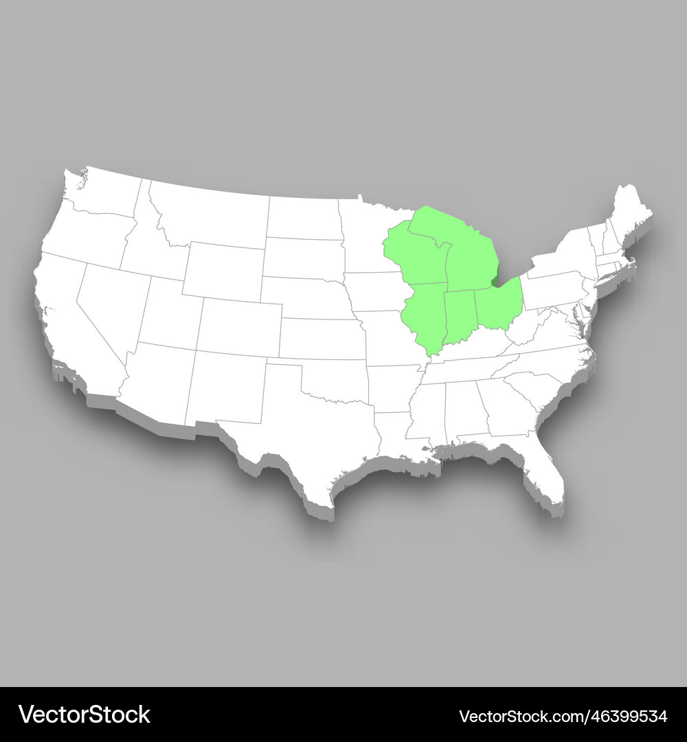 East north central division location within Vector Image