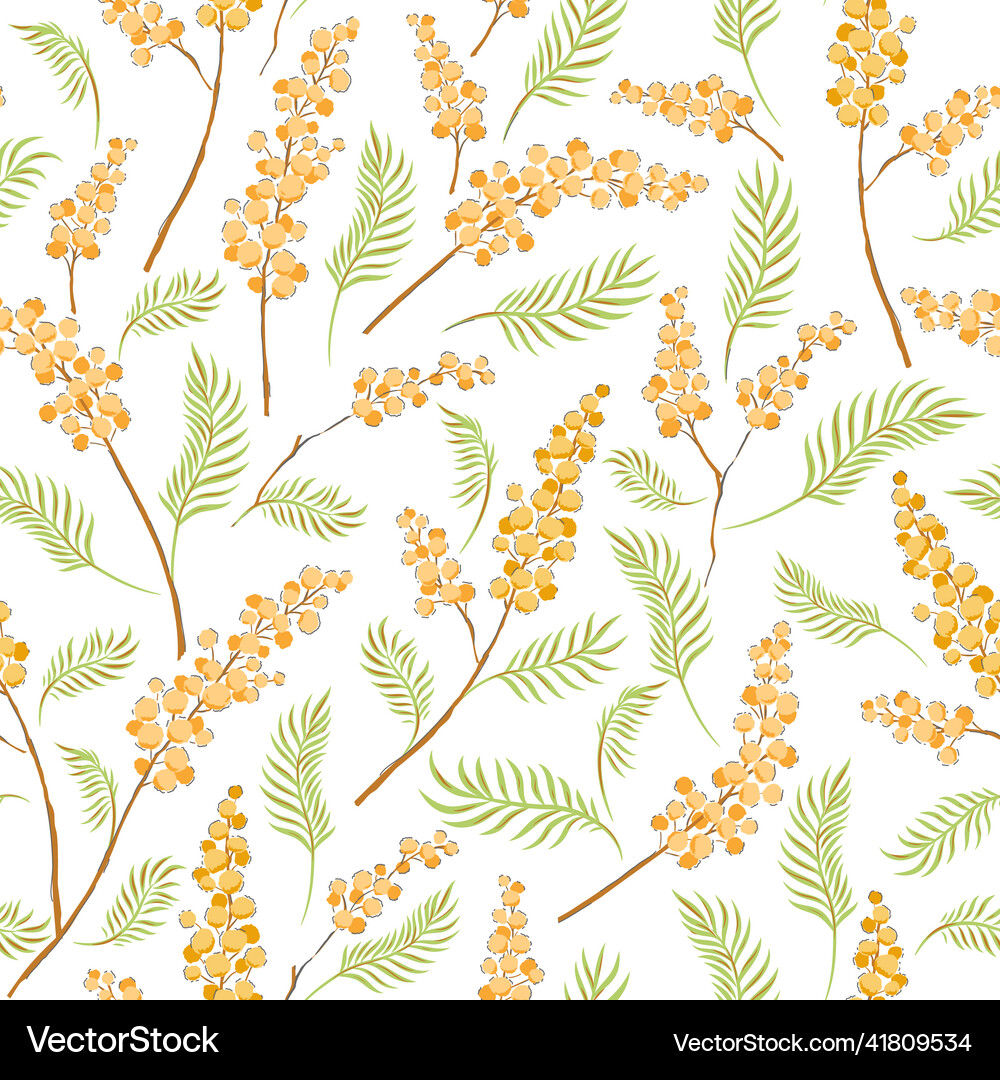 Mimosa flower branches seamless pattern Royalty Free Vector