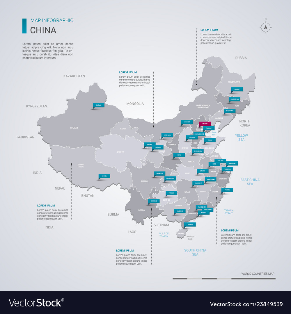 China map with infographic elements pointer marks Vector Image