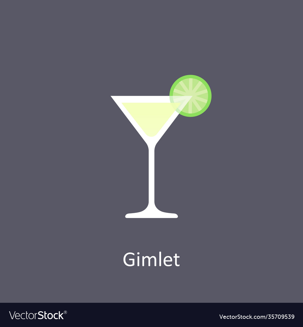 Gimlet Cocktail Icon On Dark Background In Flat Vector Image