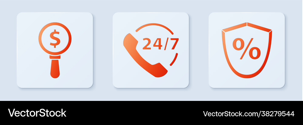 Set telephone 24 hours support magnifying glass Vector Image