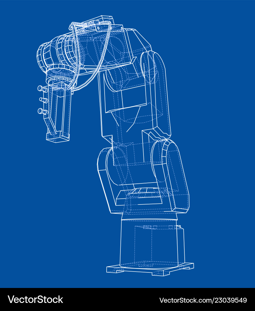 3d outline robotic arm rendering of Royalty Free Vector