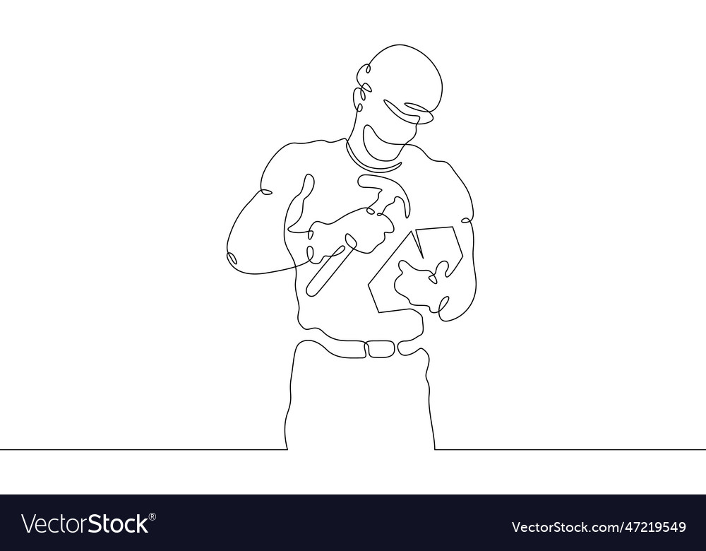 Construction worker the builder uses a hammer Vector Image