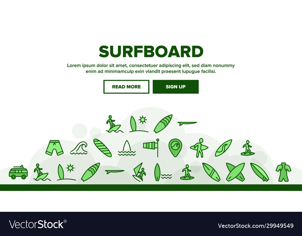 Surfboard landing header Royalty Free Vector Image