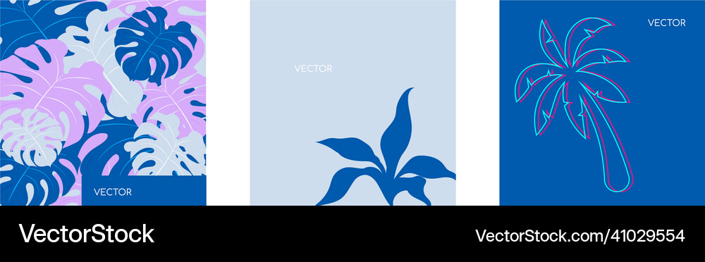 Jungle vegitation flat color backgrounds set blue Vector Image