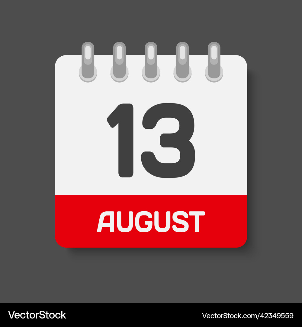 Icon day date 13 august template calendar page Vector Image