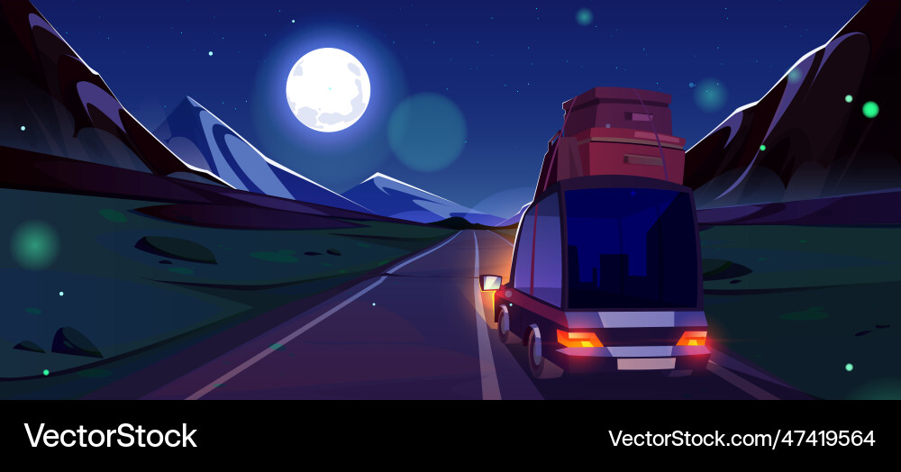 Night highway trip and mountain landscape Vector Image