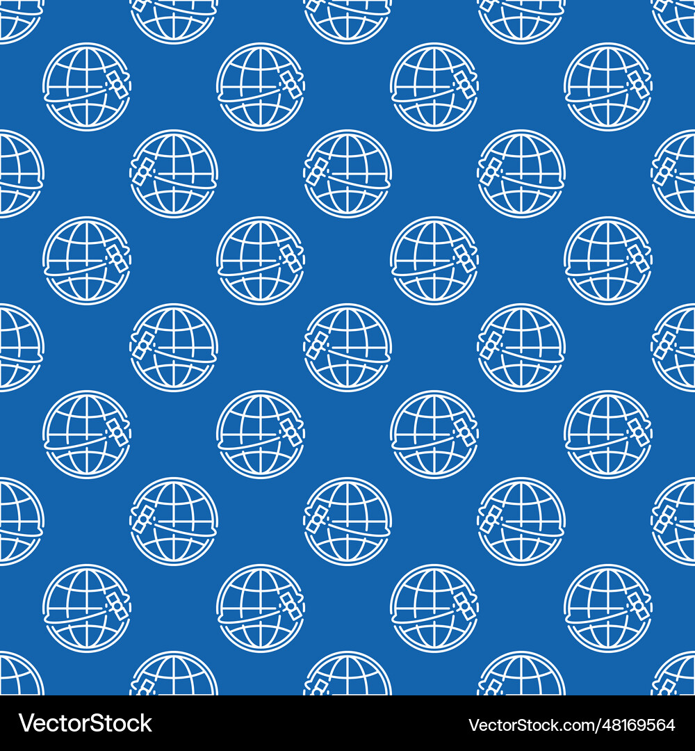 Satellite around the world concept blue line Vector Image