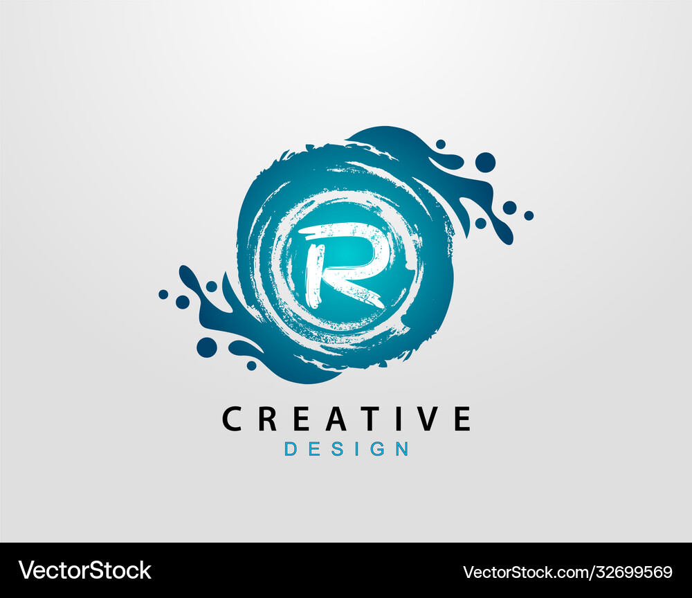 R logo with blue splash element wave Royalty Free Vector