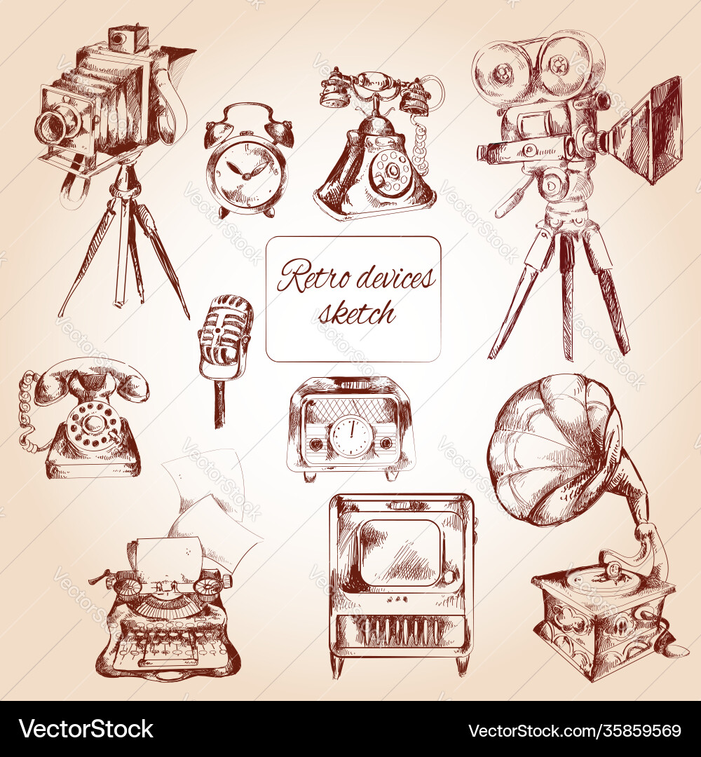 Retro Devices Sketch Royalty Free Vector Image