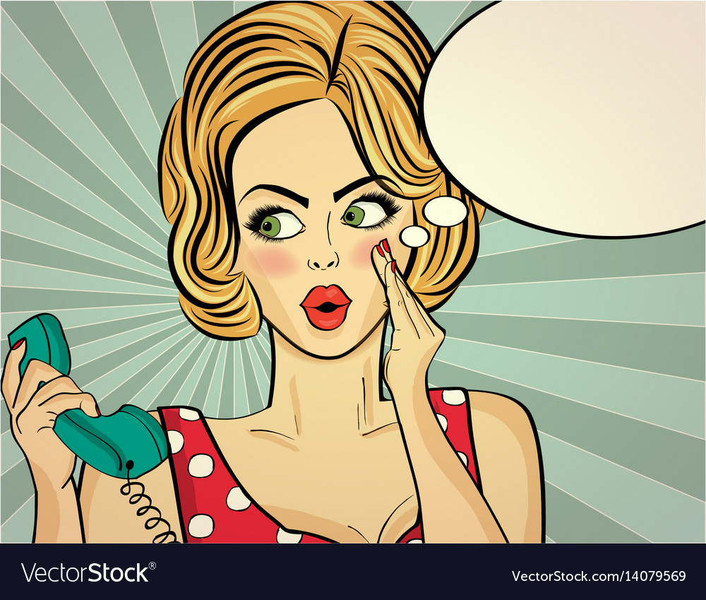 Surprised Pop Art Woman With Retro Phone Who Vector Image