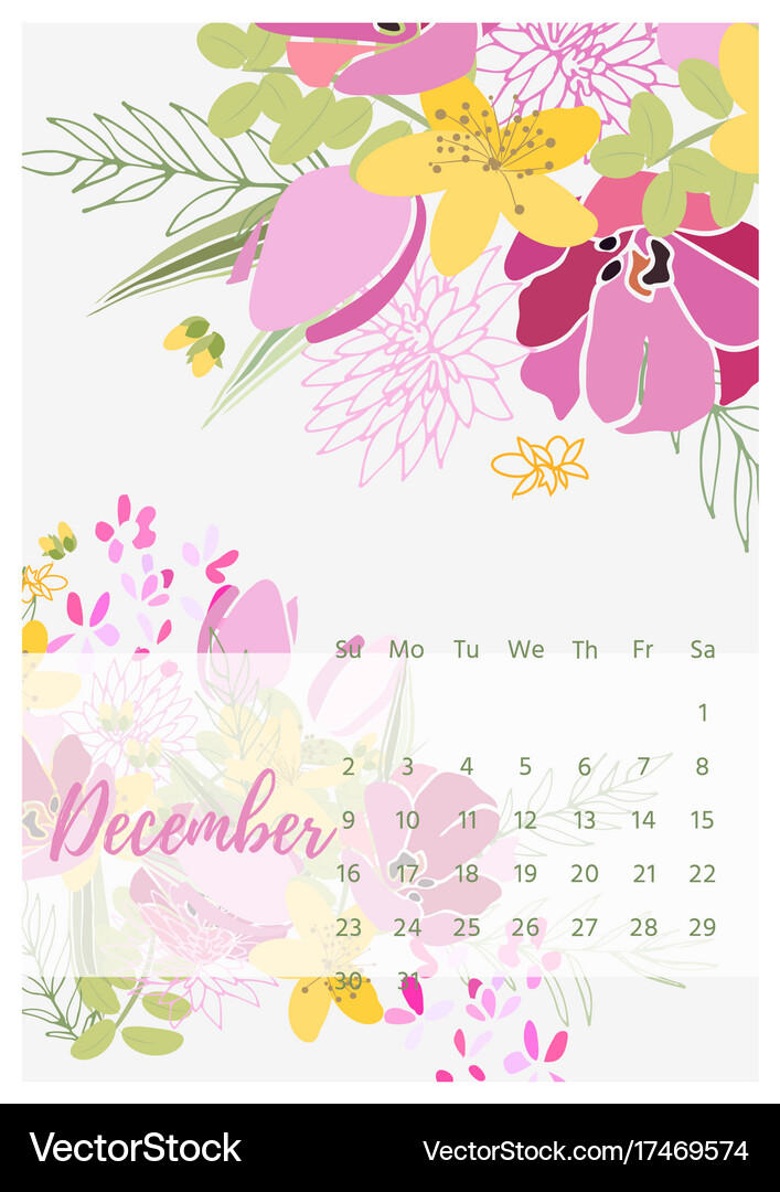 Vintage floral calendar 2018 Royalty Free Vector Image