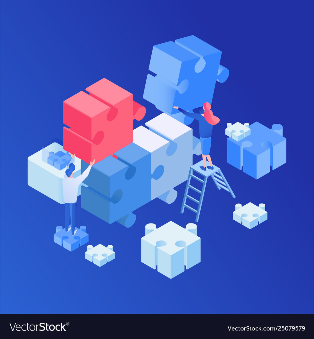 Teamwork creative process isometric Royalty Free Vector