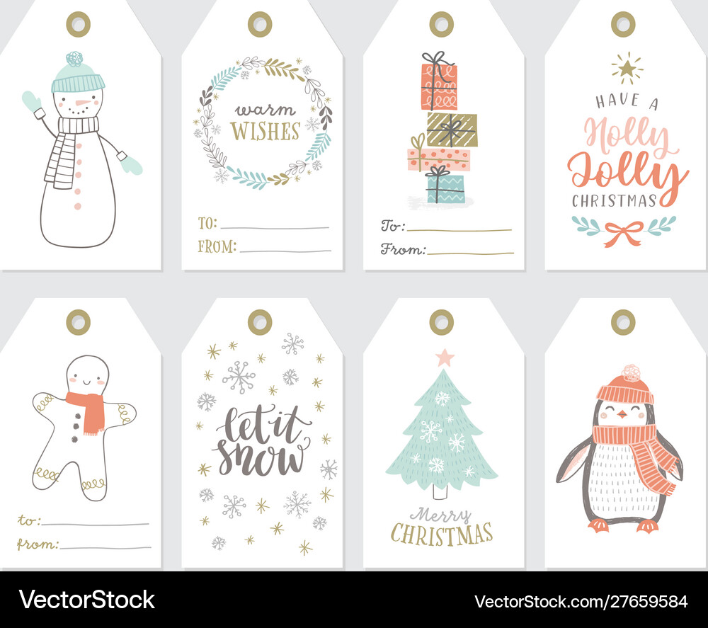 Cute Hand-Drawn Christmas Gift Tags Royalty Free Vector
