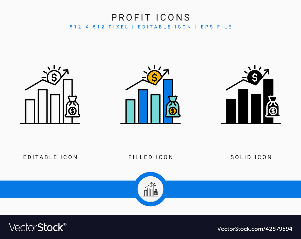 Profit icons set with solid icon line style Vector Image