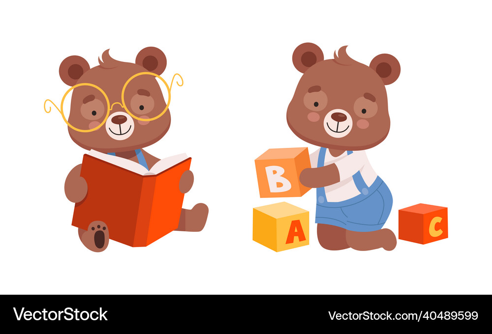 Cute teddy bear character in glasses reading book Vector Image