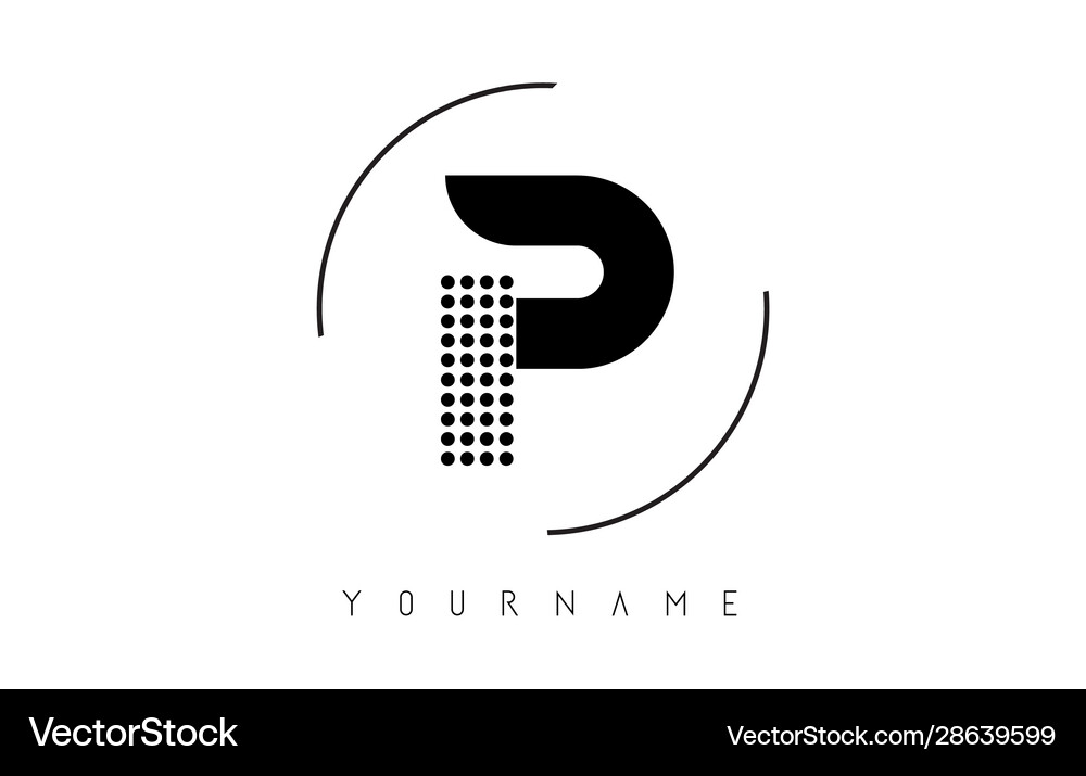 P schwarz gepunktetes Buchstaben-Logo mit einem kreisförmigen