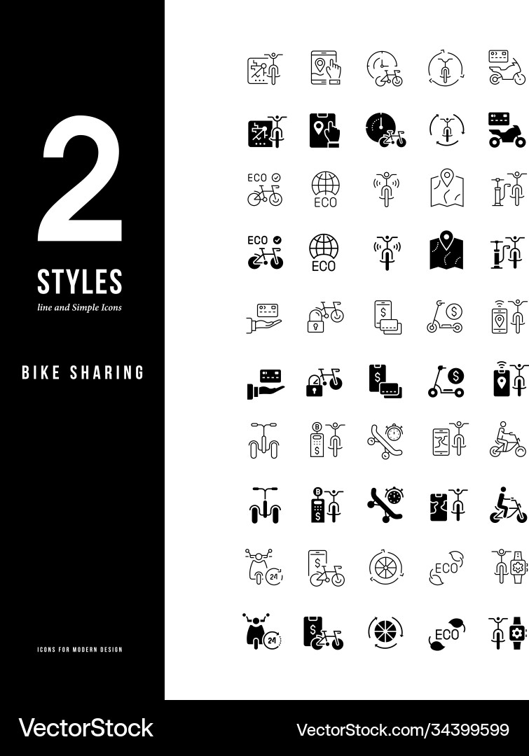 Simple line icons bike sharing Royalty Free Vector Image