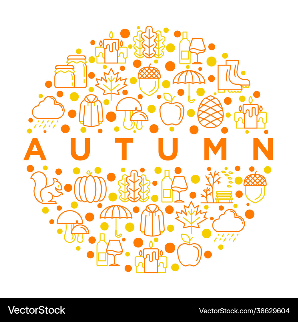 Autumn concept in circle with thin line icons Vector Image