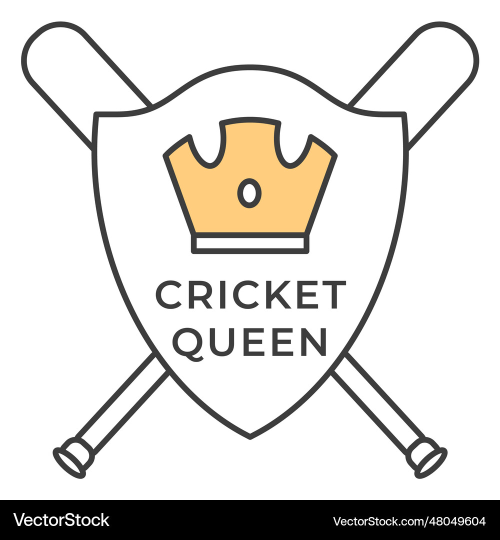 Cricket queen bat crown colored badge sticker Vector Image