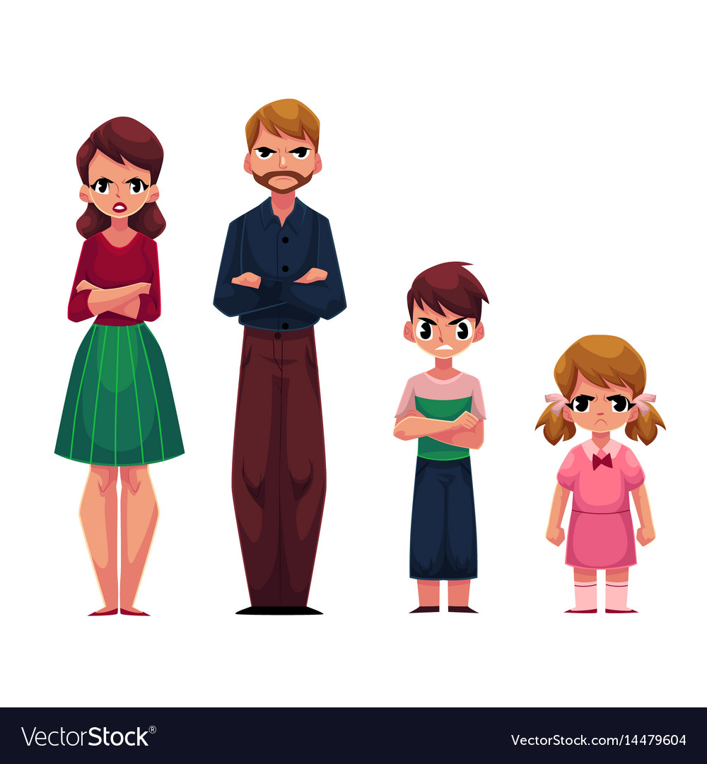 Family of four standing with frowned angry face Vector Image Family of four standing with frowned angry face Vector Image