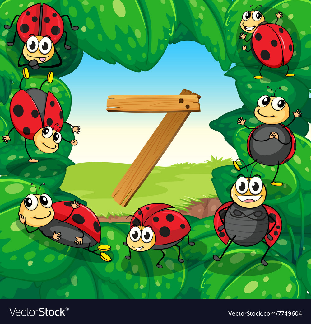 Number 7 With 7 Ladybugs On Leaves Royalty Free Vector Image number-7-with-7-ladybugs-on-leaves-royalty-free-vector-image