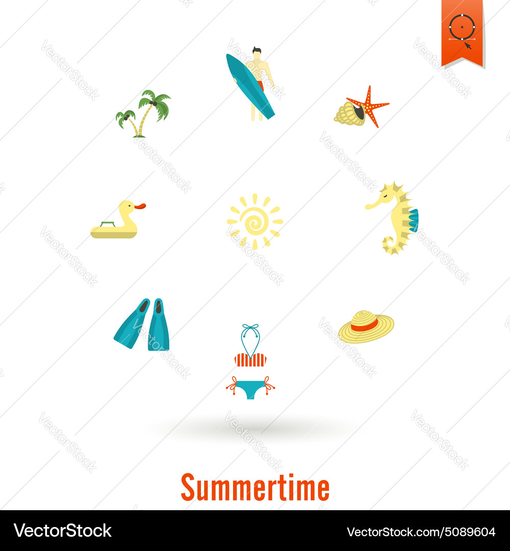 Summer and beach simple flat icons Royalty Free Vector Image