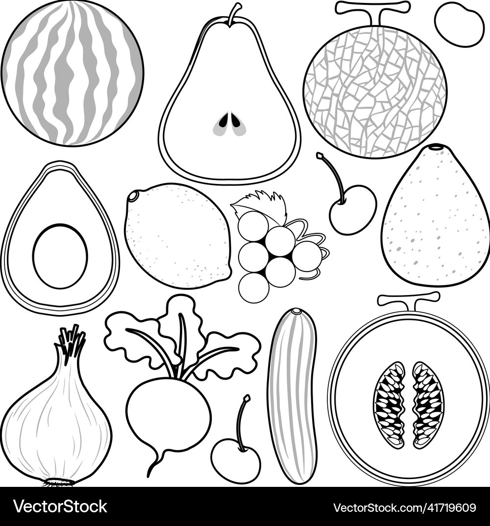 Fruits andvegetables doodle outline Royalty Free Vector