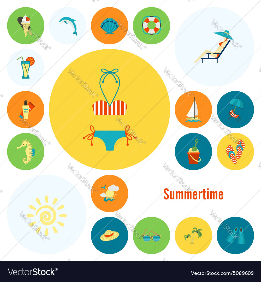 Summer and beach simple flat icons Royalty Free Vector Image
