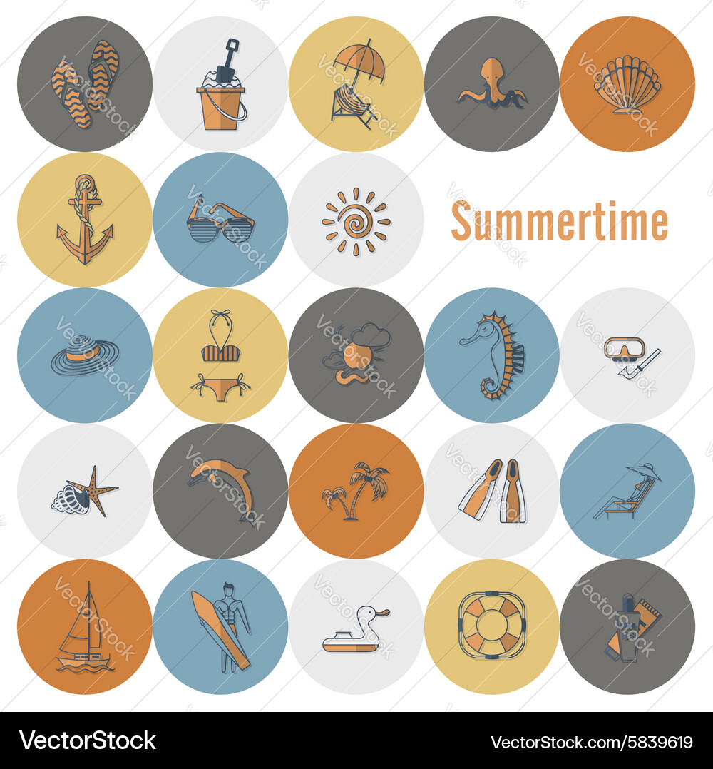Summer and beach simple flat icons Royalty Free Vector Image