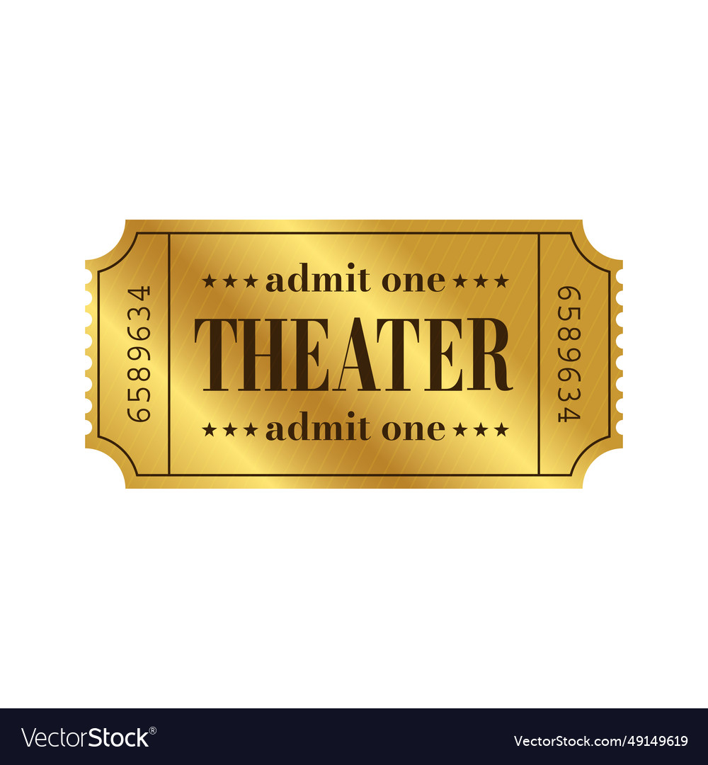 Theater golden ticket template admit one Vector Image