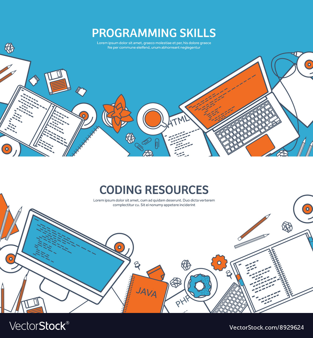 Lined Programmingcoding Outline Flat Computing Vector Image 5977