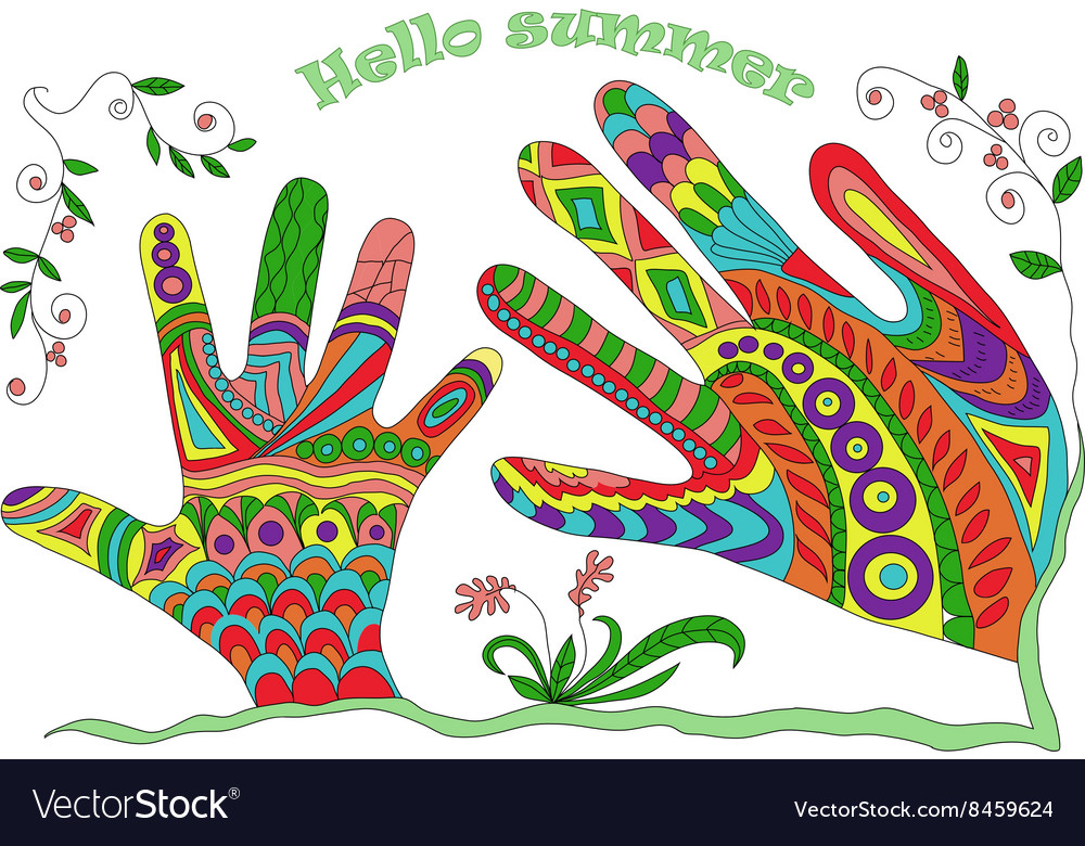 Two colorful hands Royalty Free Vector Image - VectorStock Two colorful hands Royalty Free Vector Image - VectorStock